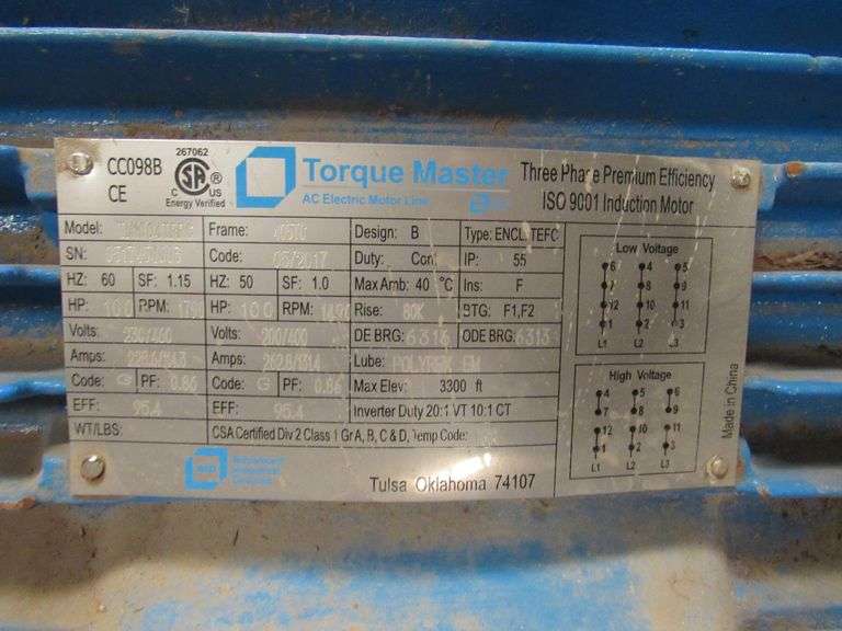 TORQUE MASTER ELECTRIC MOTOR, 100 HP, 230/460V, 3-PHASE (CHECKED UNDER ...