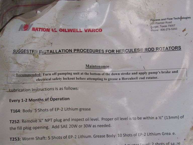 HERCULES ROD ROTATOR, #T802, NATIONAL OILWELL VARCO, CO. #17-7, 51-21 ...