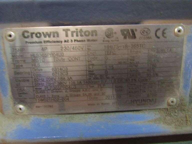 CROWN TRITON ELECTRIC MOTOR, 75 HP, 230/460V, 3-PHASE (CHECKED UNDER ...