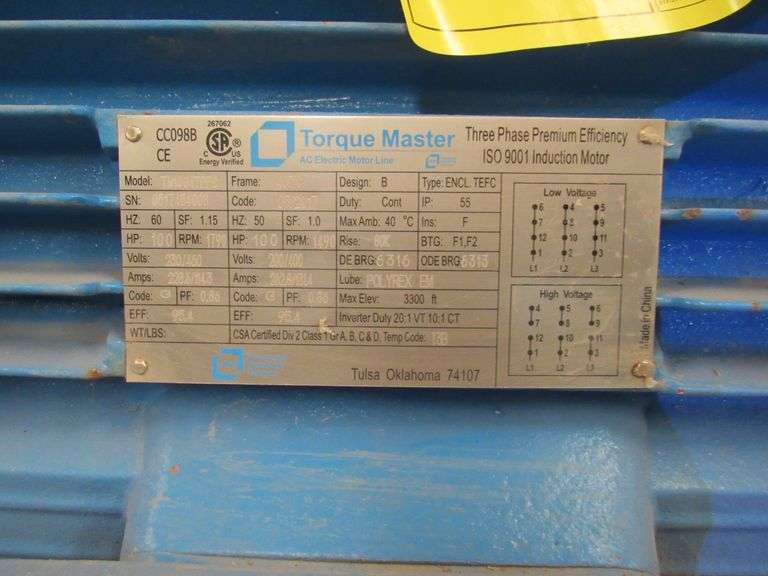 TORQUE MASTER ELECTRIC MOTOR, 100 HP, 230/460V, 3-PHASE (CHECKED UNDER ...