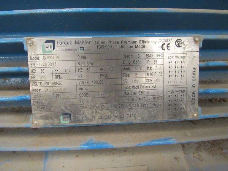 TORQUE MASTER ELECTRIC MOTOR, 100 HP, 208-230/460V, 3-PHASE (CHECKED ...