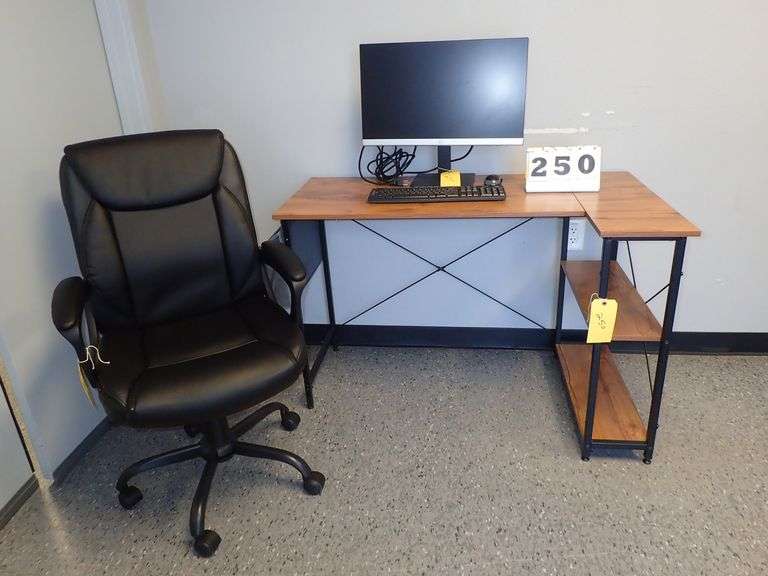 OFFICE DESK SET W/ ROLLING CHAIR / 24" MONITOR HP24MH / KEYBOARD/ MOUSE ...