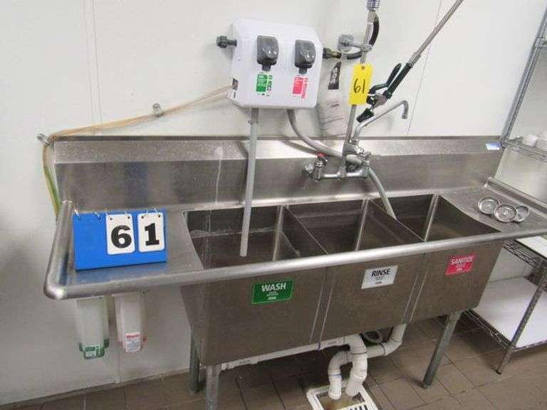 3-COMPARTMENT STAINLESS STEEL SINK WITH DISHWASHING WAND AND SOAP ...