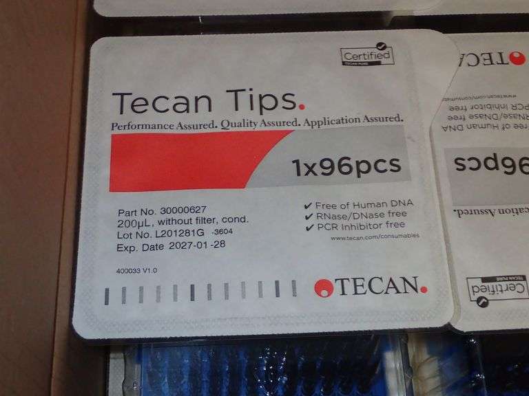 (4) BOXES ASSORTED TECAN SUPPLIES INCLUDING TIPS, AND TROUGHS FOR REAGENTS - Rosen Systems