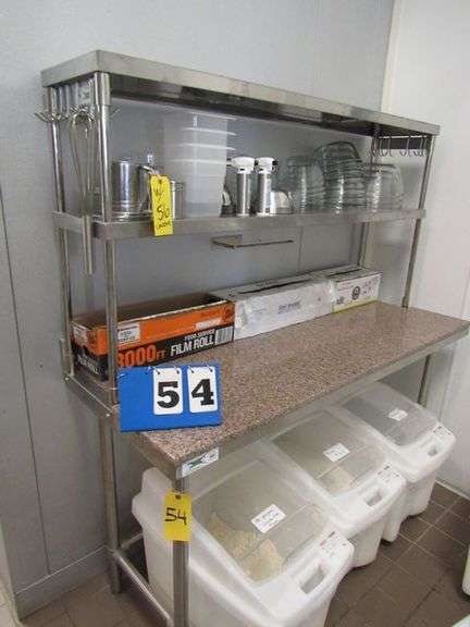 STAINLESS STEEL FOOD PREP TABLE WITH GRANITE TOP AND OVERHEAD SHELF ...