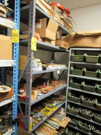 SHELVING UNIT, APPROX. 4' X 18" X 7' WITH CONTENTS INCLUDING FILES ...