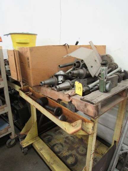 LOT (2) HEAVY DUTY STEEL PORTABLE RACKS W/CONTENTS, ASSORTED TOOLING ...