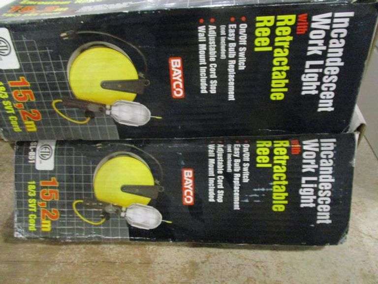BAYCO INCANDESCENT WORK LIGHTS WITH 50' RETRACTABLE REEL #SL-851 (sold ...