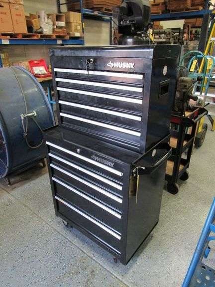 HUSKY 2-PIECE PORTABLE TOOLBOX WCONTENTS, ASSORTED WRENCHES, SOCKETS, C ...