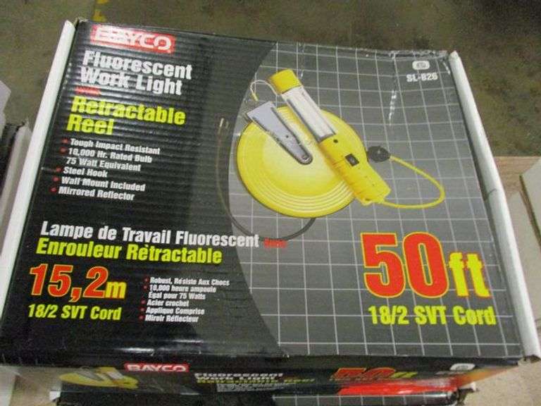 BAYCO 50' FLUORESCENT WORK LIGHTS WITH RETRACTABLE REEL #SL-826 (sold ...