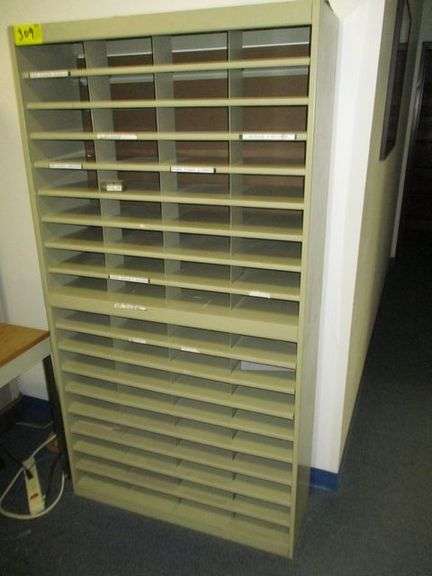 (1) INNER OFFICE MAIL ORGANIZER, APPROX. 3' X 1' X 6' AND (1) METAL ...