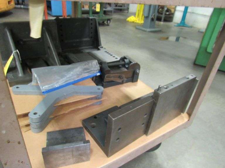 CONTENTS OF CART, ASSORTED TOOLING, INSPECTION BLOCKS, SMALL VISE ...