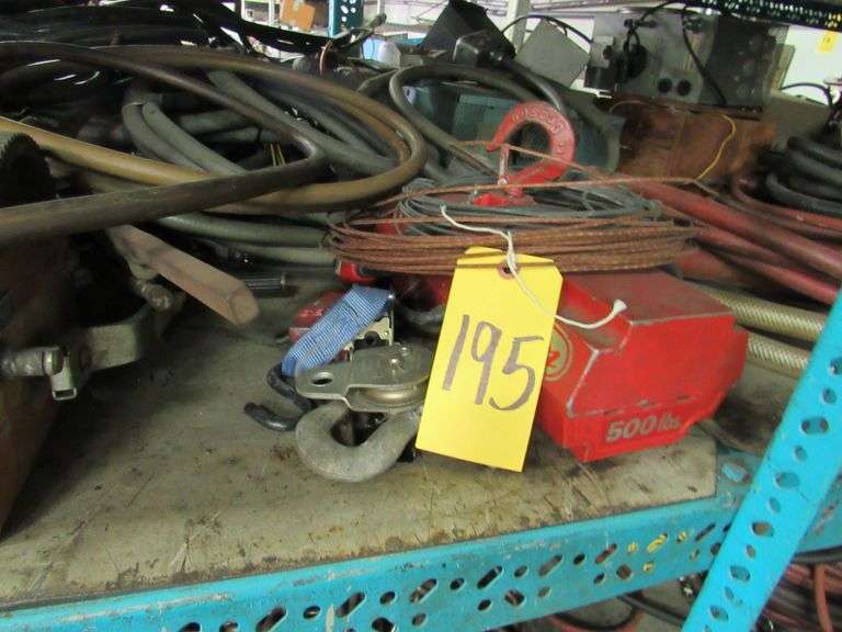 LOT OF ASSORTED CHAINS, HOOKS, TIE DOWN RACHET STRAPS, LEVER HOISTS ...