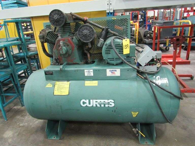 CURTIS HORIZONTAL TANK AIR COMPRESSOR MDL. E-71, S/N AS1110935, 10 HP ...