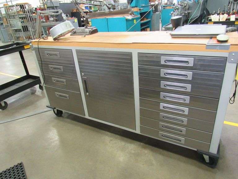 PORTABLE TOOLCHEST 20" X 6" W/WOOD BENCH TOP, W/CONTENTS, TOOL INSERT ...