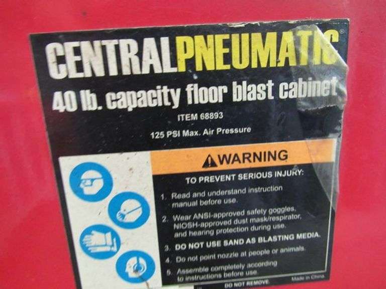 CENTRAL PNEUMATIC 40-LB CAPACITY FLOOR BLAST CABINET MDL 68893 WITH ...