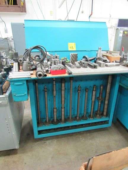 HEAVY DUTY METAL TOOL BENCH W/ASSORTED TOOLING, TOOL HOLDERS, COLLETS ...