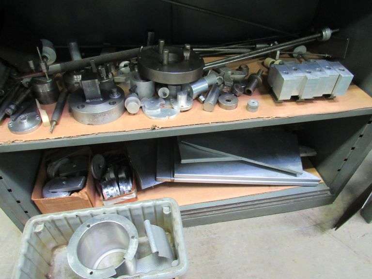 LOT, (1) METAL STORAGE SHELF APPROX. 15" X 36" X 42" TALL, (3) SMALL PARTS BINS W/CONTENTS ...