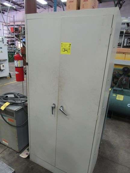 7' 2-DOOR METAL STORAGE CABINET W/(6) ASSORTED MITUTOYO MICROMETERS W ...