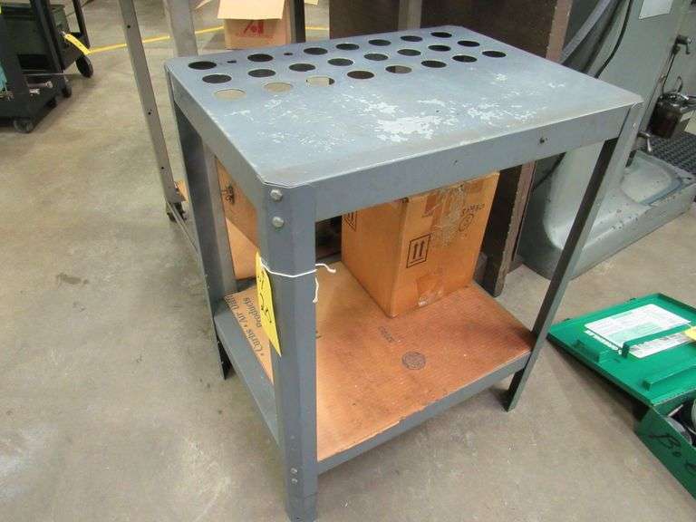 LOT, (2) METAL TABLES W/CONTENTS, ALINA ECONO PLUG GAGE SET & ASSORTED ...