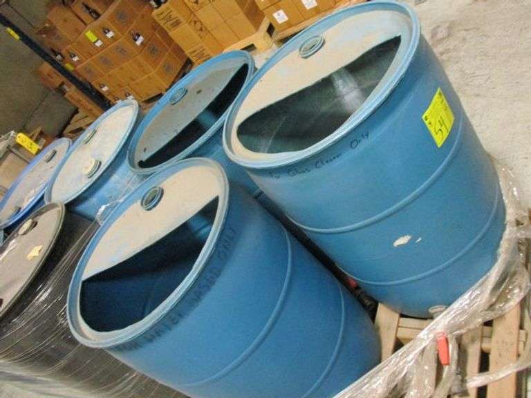 LOT, (7) EMPTY PLASTIC DRUMS AND WASTE CHEMICAL POLYTOTE WITH SMALL ...