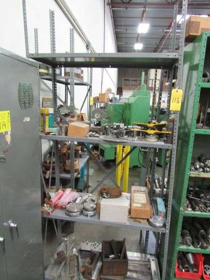 METAL WAREHOUSE SHELF APPROX. 18" X 42" X 8' TALL, W/ASSORTED TOOLING, ETC. - Rosen Systems