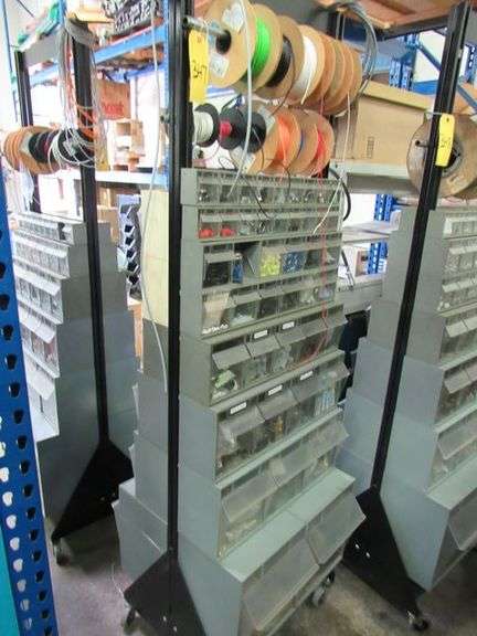 PORTABLE HARDWARE CABINET W/ASSORTED ELECTRICAL PARTS, WIRING, PLUGS ...