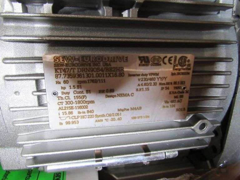 SEW-EURO DRIVE MOTOR, KT47/T DRN90S4/BEZHR, 230/460-V - Rosen Systems