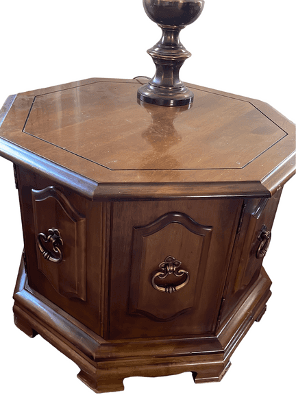 Octagon Storage Table and Brass Lamp - reSettled Life