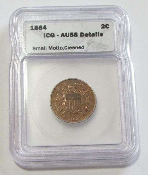 1864 2 CENT PIECE SMALL MOTTO ICG AU 58 - Star Coin and Currency, LLC