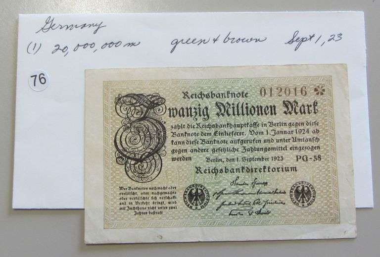 1923 GERMAN 20 MILLION MARK NOTES - Star Coin and Currency, LLC
