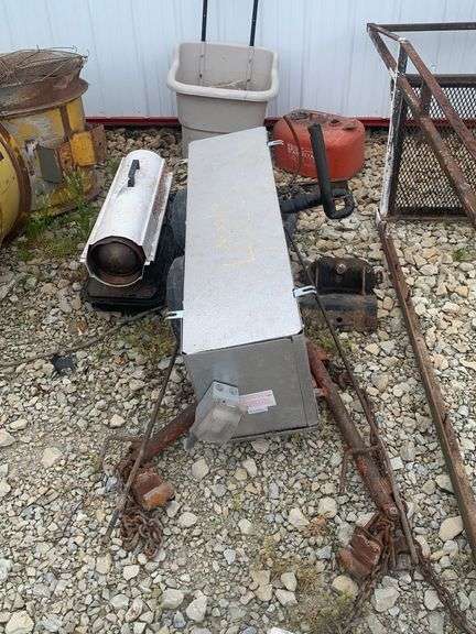 2 Car towing hitches, boat tank, kerosene heater, bricks, shepherd ...