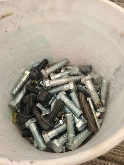Bucket of new nuts, bolts, and washers - Schmid Auction