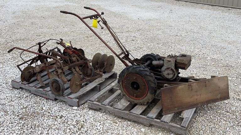 Vintage walk behind tractor w/ implements - Schneider Auctioneers LLC