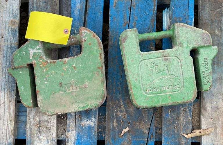 2- John Deere 40 lb. small suitcase weights - Schneider Auctioneers LLC