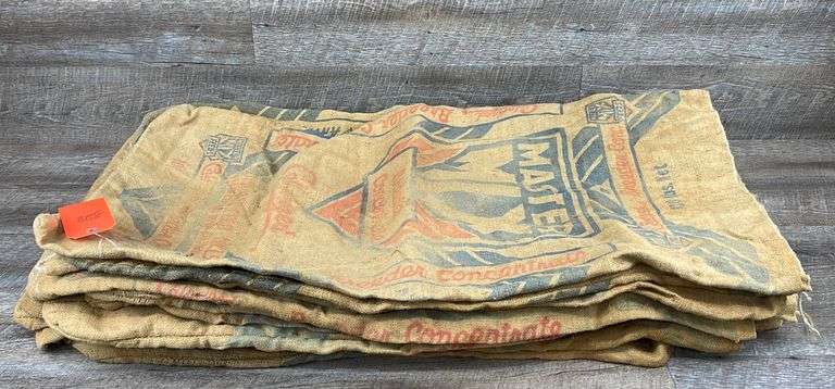 13 vintage burlap Master Mix feed sacks - Schneider Auctioneers LLC