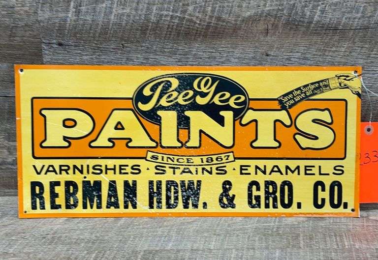 Reproduction Pee Gee Paints metal sign - Schneider Auctioneers LLC