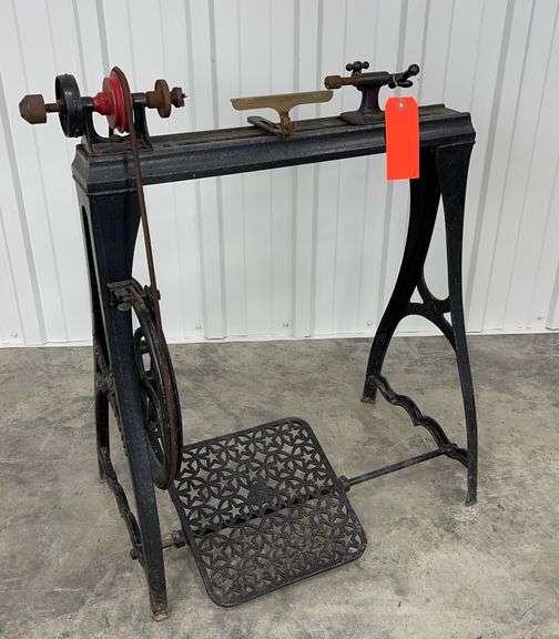 Antique Miller Falls treadle lathe - Schneider Auctioneers LLC
