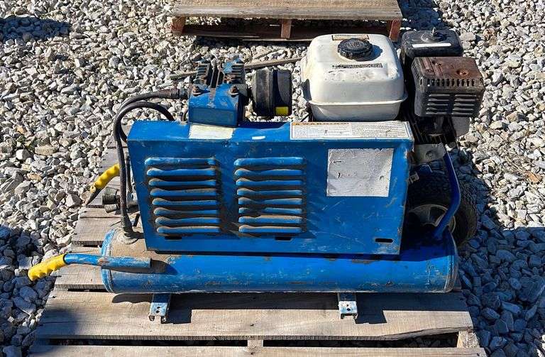 Emglo gas powered portable air compressor - Schneider Auctioneers LLC