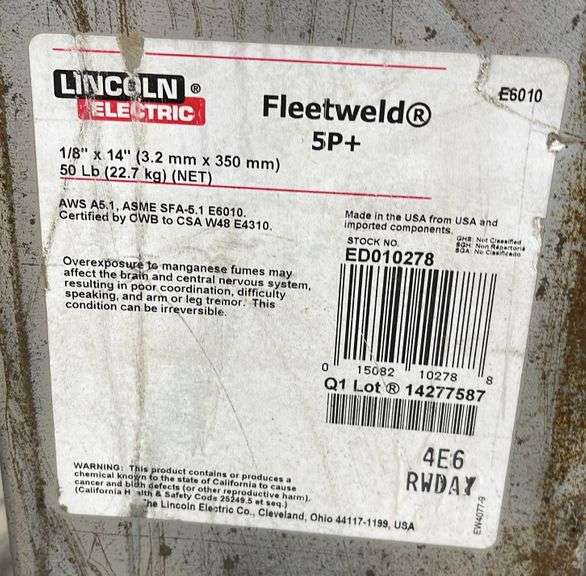 4- 50 lb. cans of 5P+ 1/8" welding rods - Schneider Auctioneers LLC