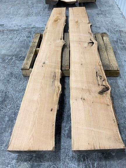 2 rough cut live edge oak lumber slabs - Schneider Auctioneers LLC