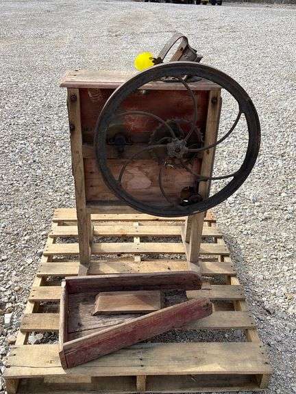 Antique wooden hand crank corn sheller - Schneider Auctioneers LLC