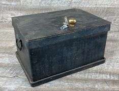 Antique iron lockbox w/ key - Schneider Auctioneers LLC