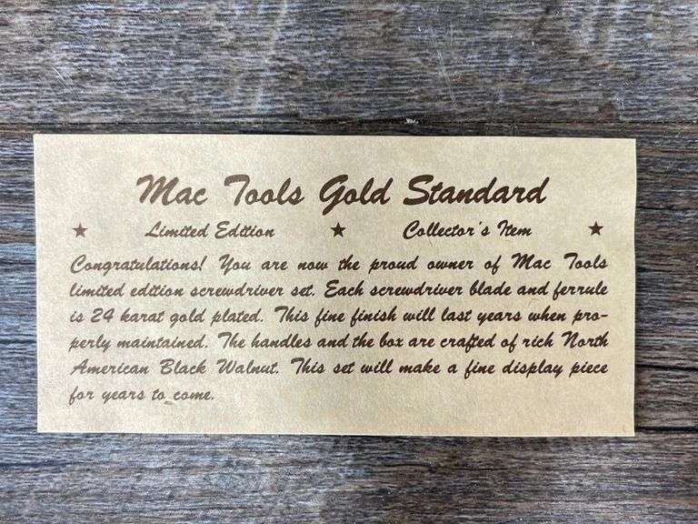 Mac gold plated screwdriver set - Schneider Auctioneers LLC