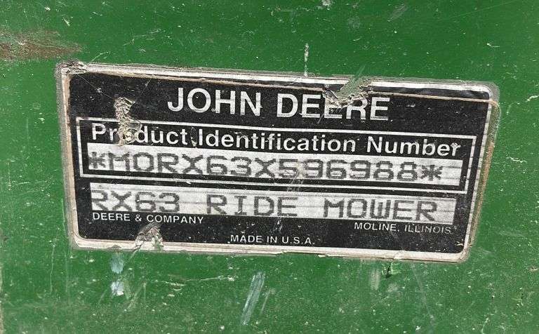 John Deere RX63 riding mower - Schneider Auctioneers LLC