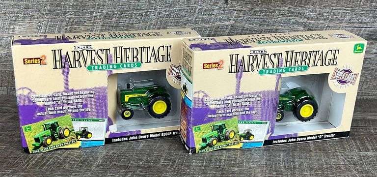 Pair of Ertl John Deere Harvest Heritage trading card/tractor sets ...