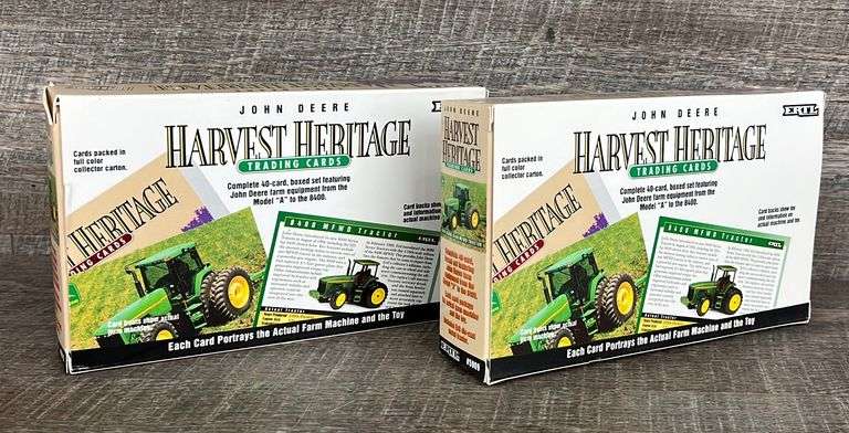 Pair of Ertl John Deere Harvest Heritage trading card/tractor sets ...