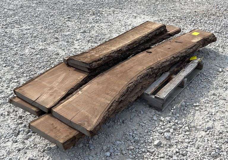 Group of rough sawn walnut slabs 5-8.5' long - Schneider Auctioneers LLC