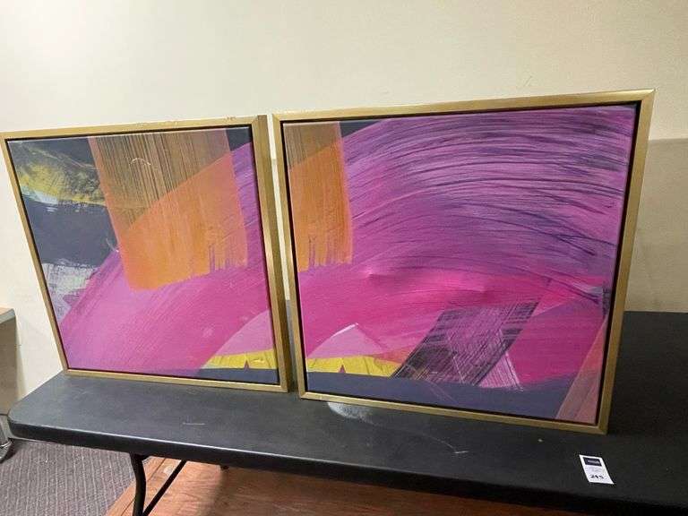 Pair of Framed Abstract Art - BidSells