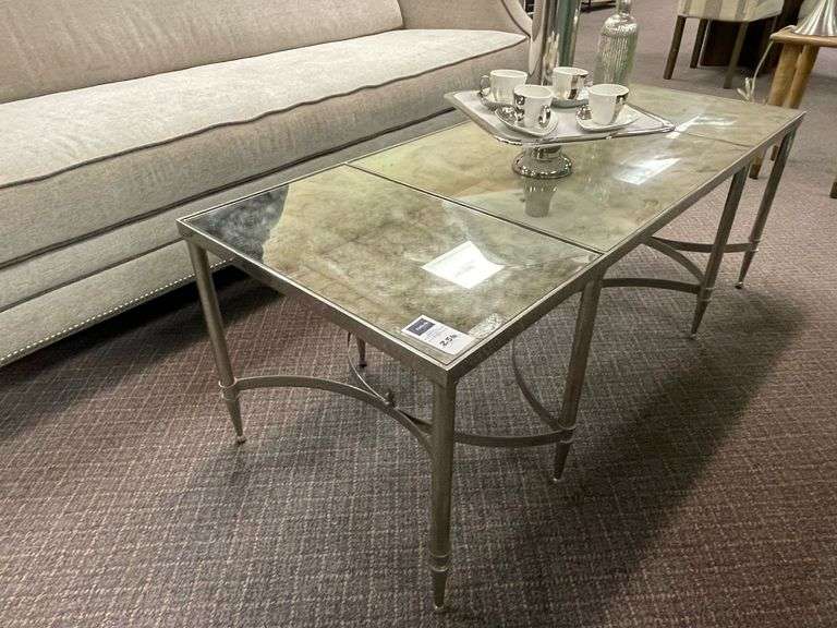MCM Style Aged Mirror Top Coffee Table and Serving Centerpiece - BidSells